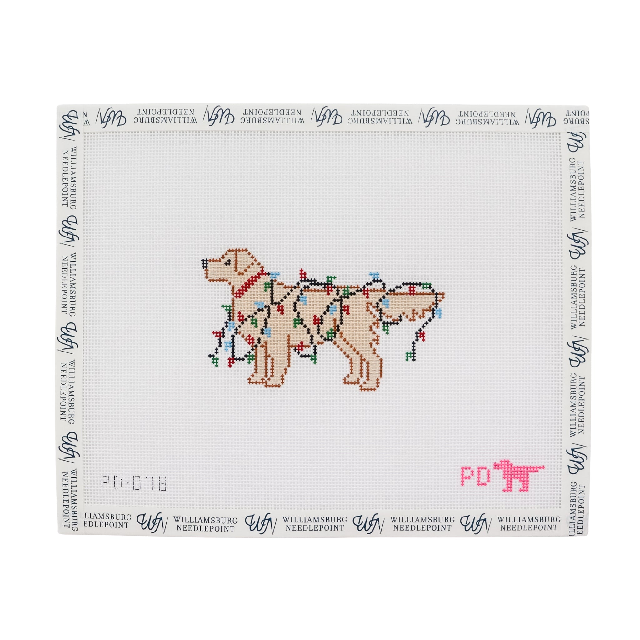 Golden Retriever Wrapped in Lights – Williamsburg Needlepoint